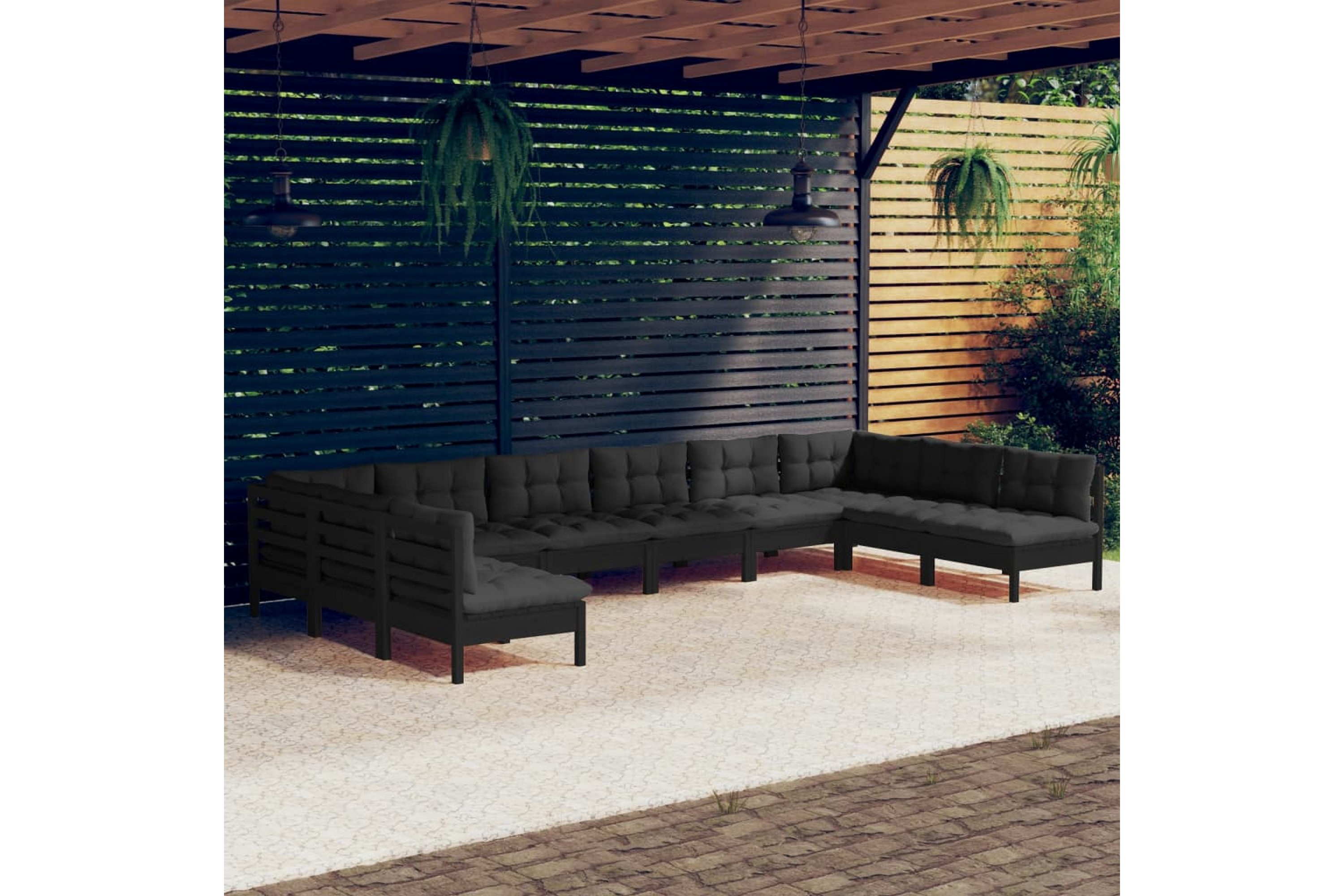 Be Basic Loungegrupp Utomhus för trädgården med dynor 10 delar svart ...