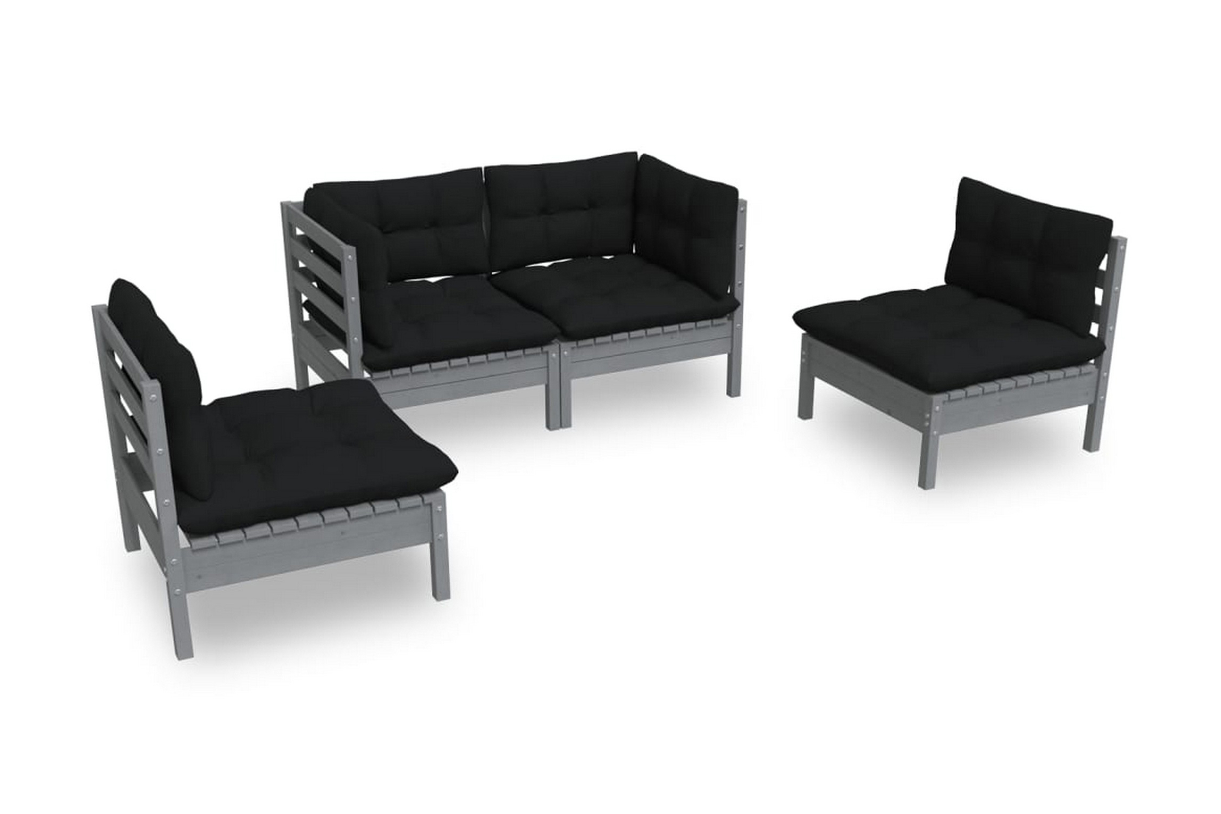 Be Basic Loungegrupp Utomhus med dynor 4 delar massiv furu Grå ...