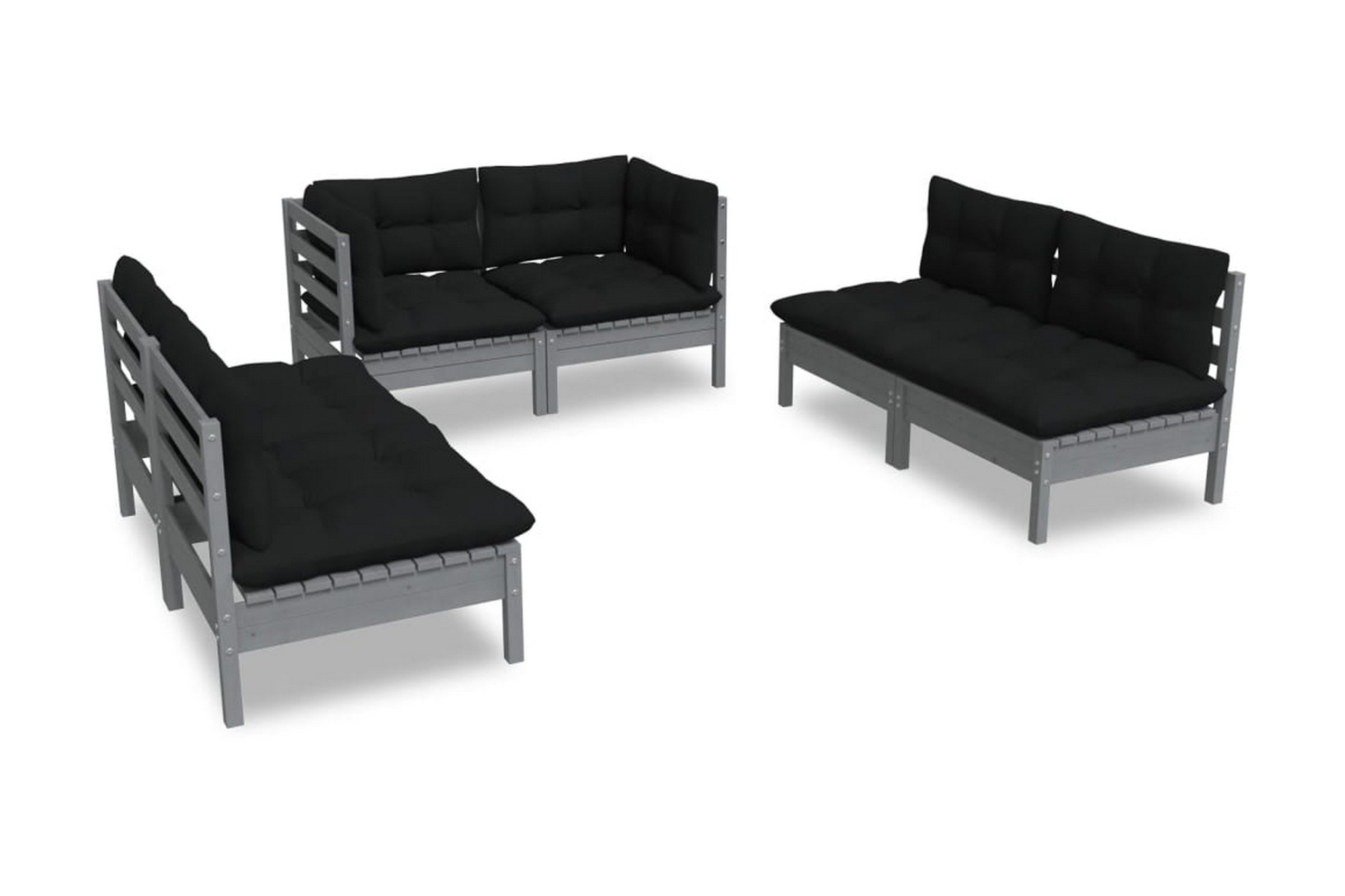 Be Basic Loungegrupp Utomhus med dynor 6 delar massiv furu Grå ...