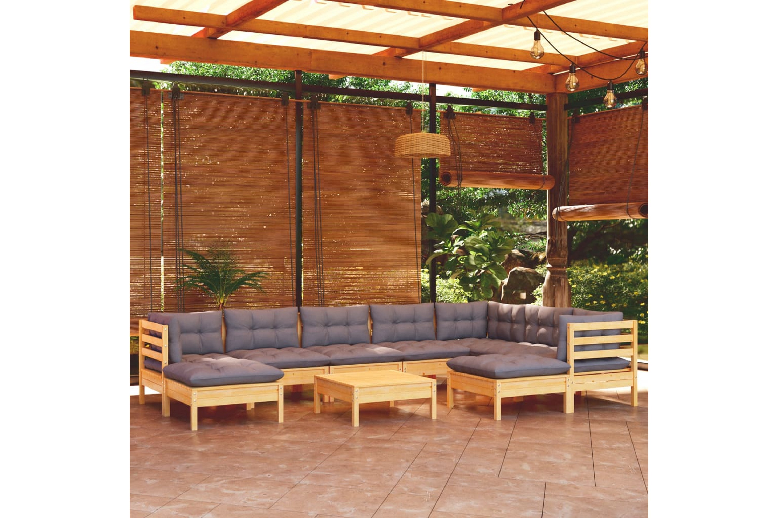 Be Basic Loungegrupp Utomhus med grå dynor 10 delar massiv furu Grå ...