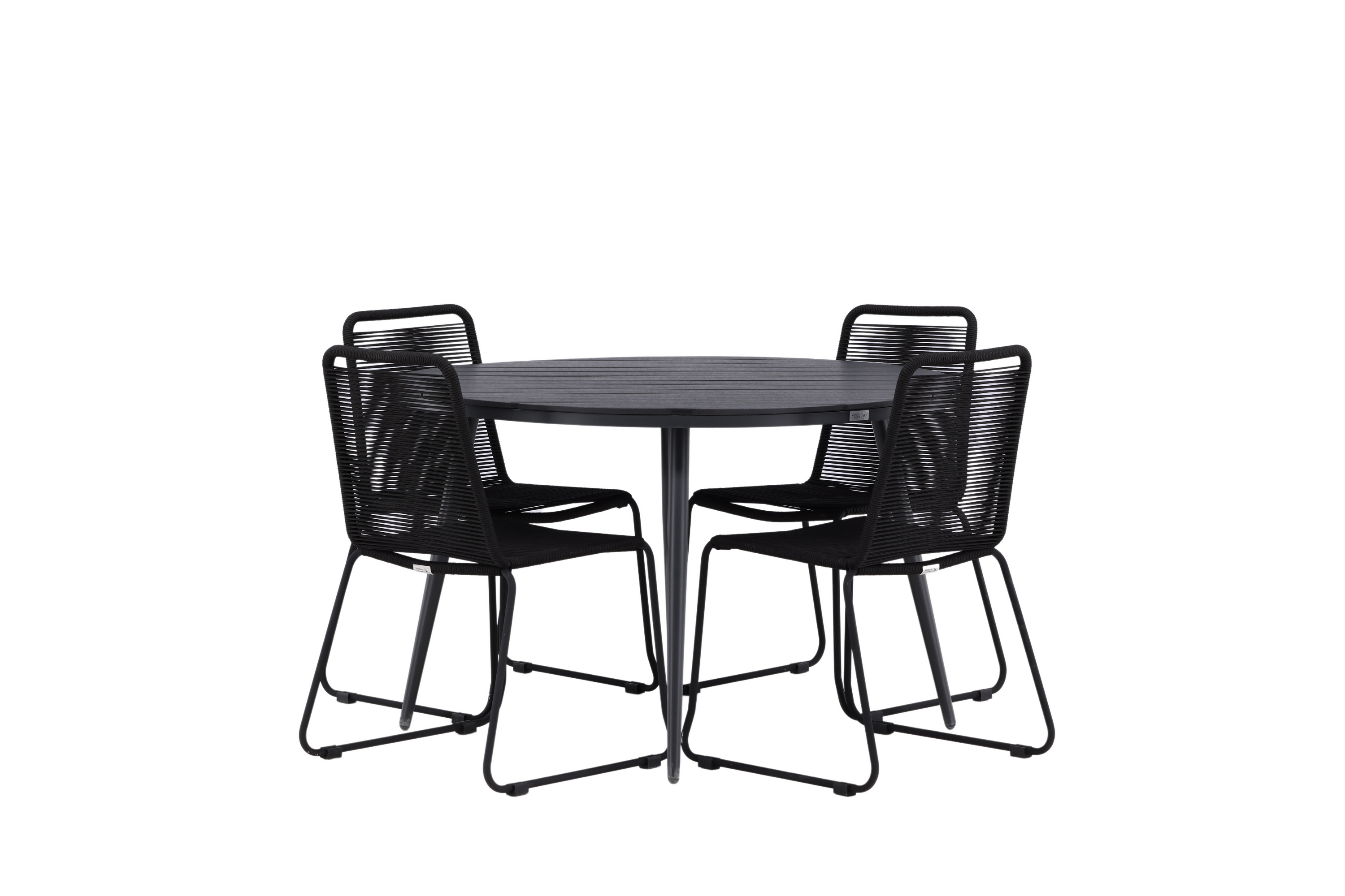 Venture Home Break Matgrupp Rund 120 cm + 4 Lindos Stapelbar Stol Svart ...
