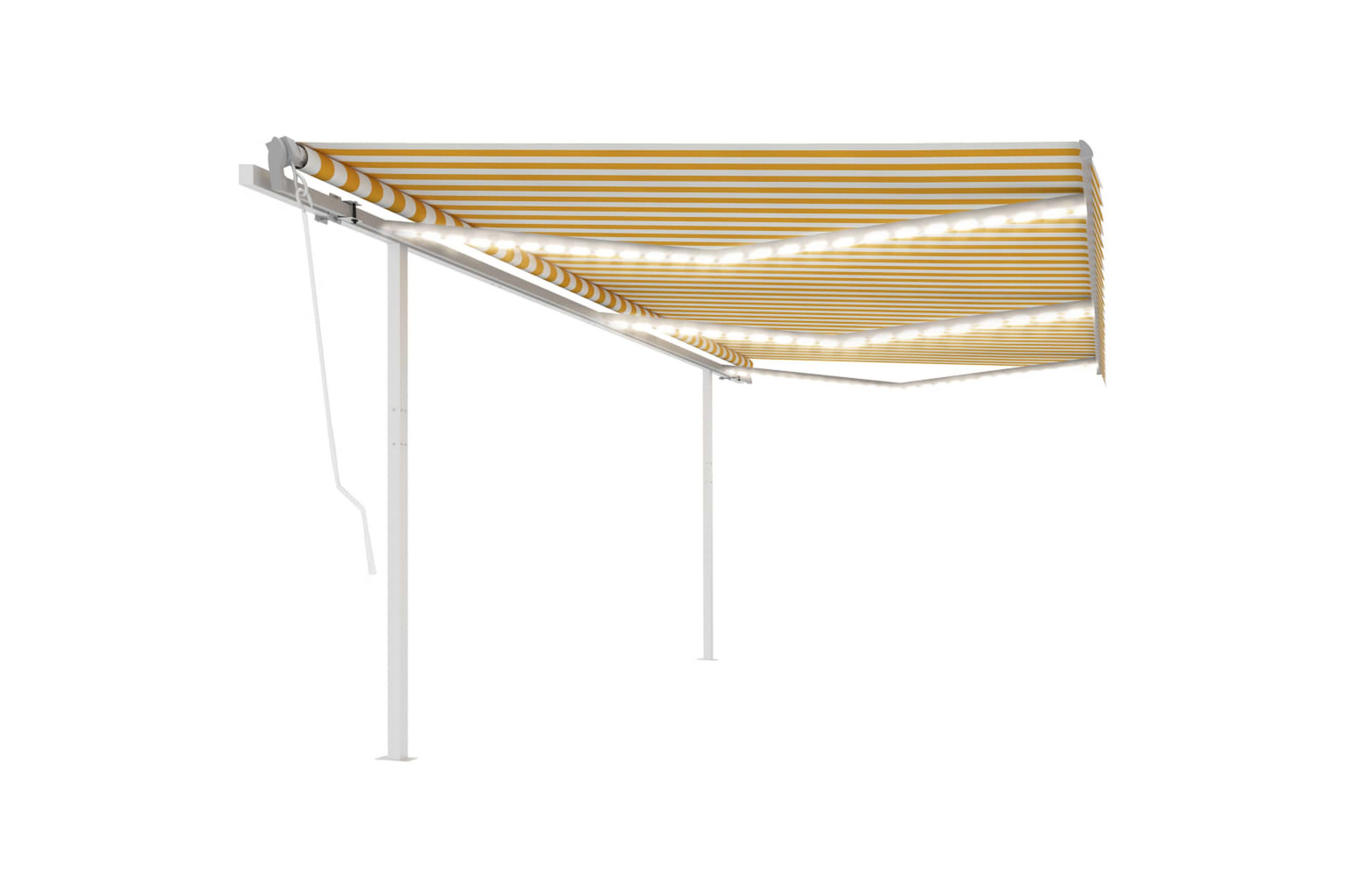 Be Basic Automatisk markis med vindsensor & LED 6x3,5 m gul och vit Gul - Utemöbler - Trademax