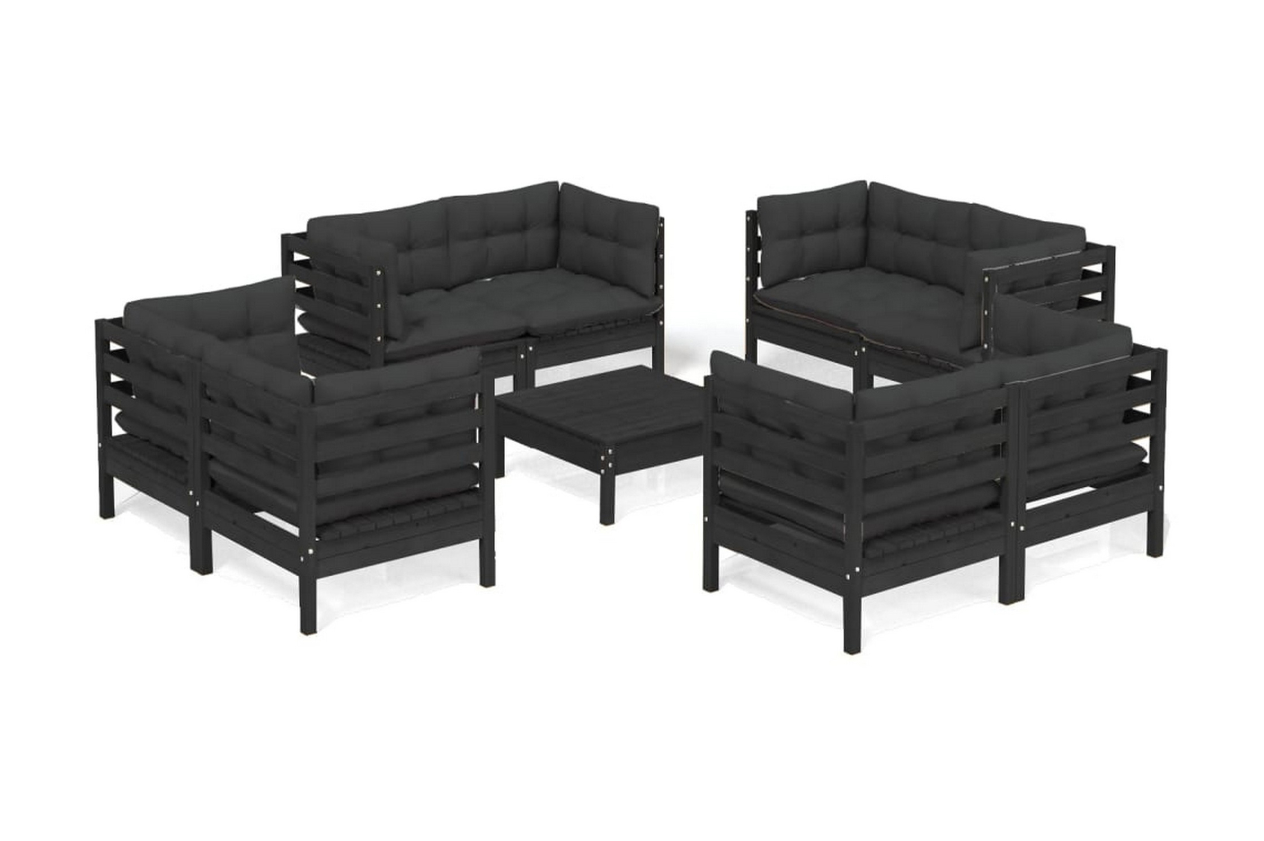 Loungegrupp för trädgården med antracit dynor 9 delar massiv ...