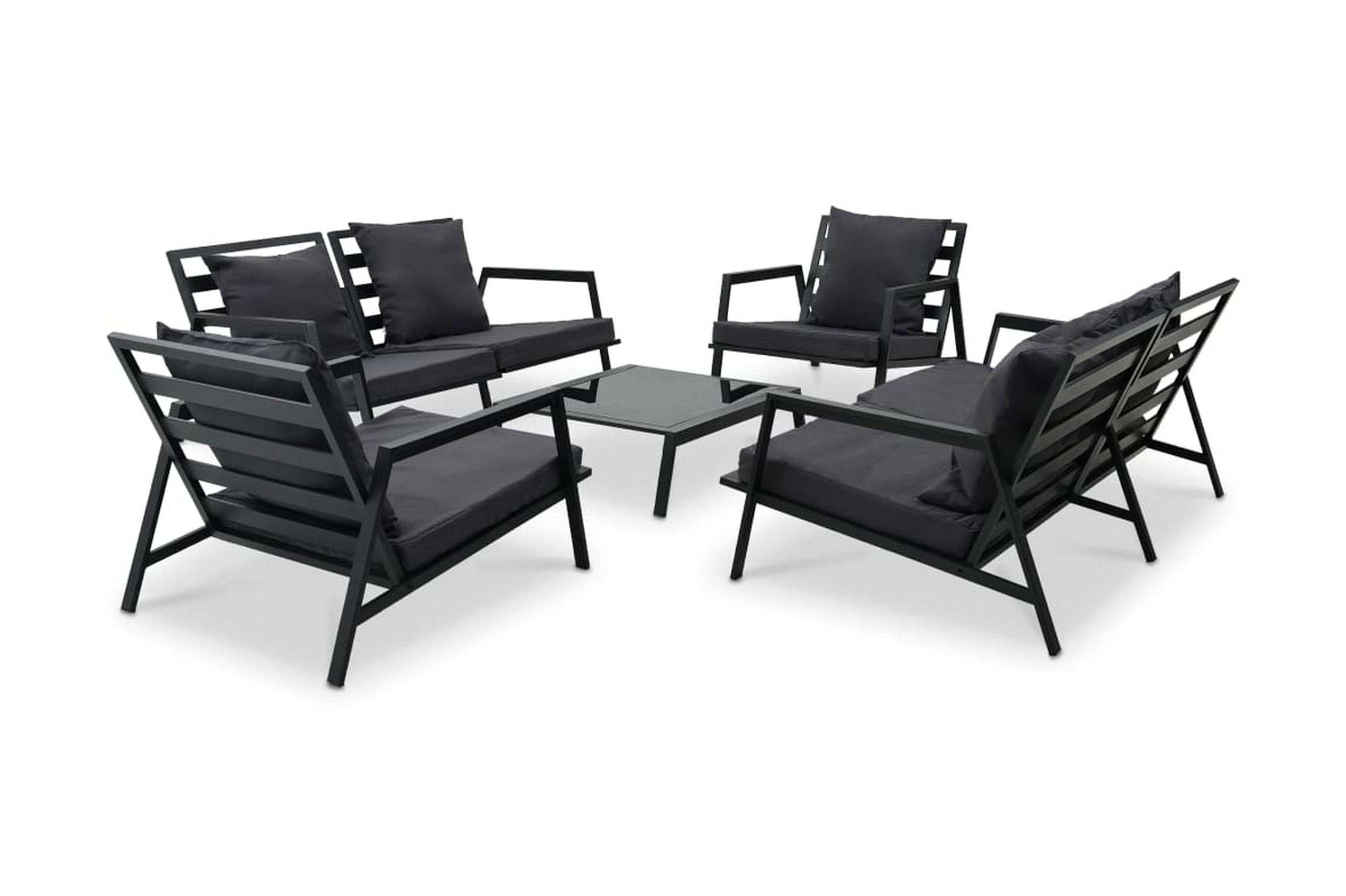 Loungegrupp Utomhus för trädgården med dynor 5 delar aluminium mörkg ...