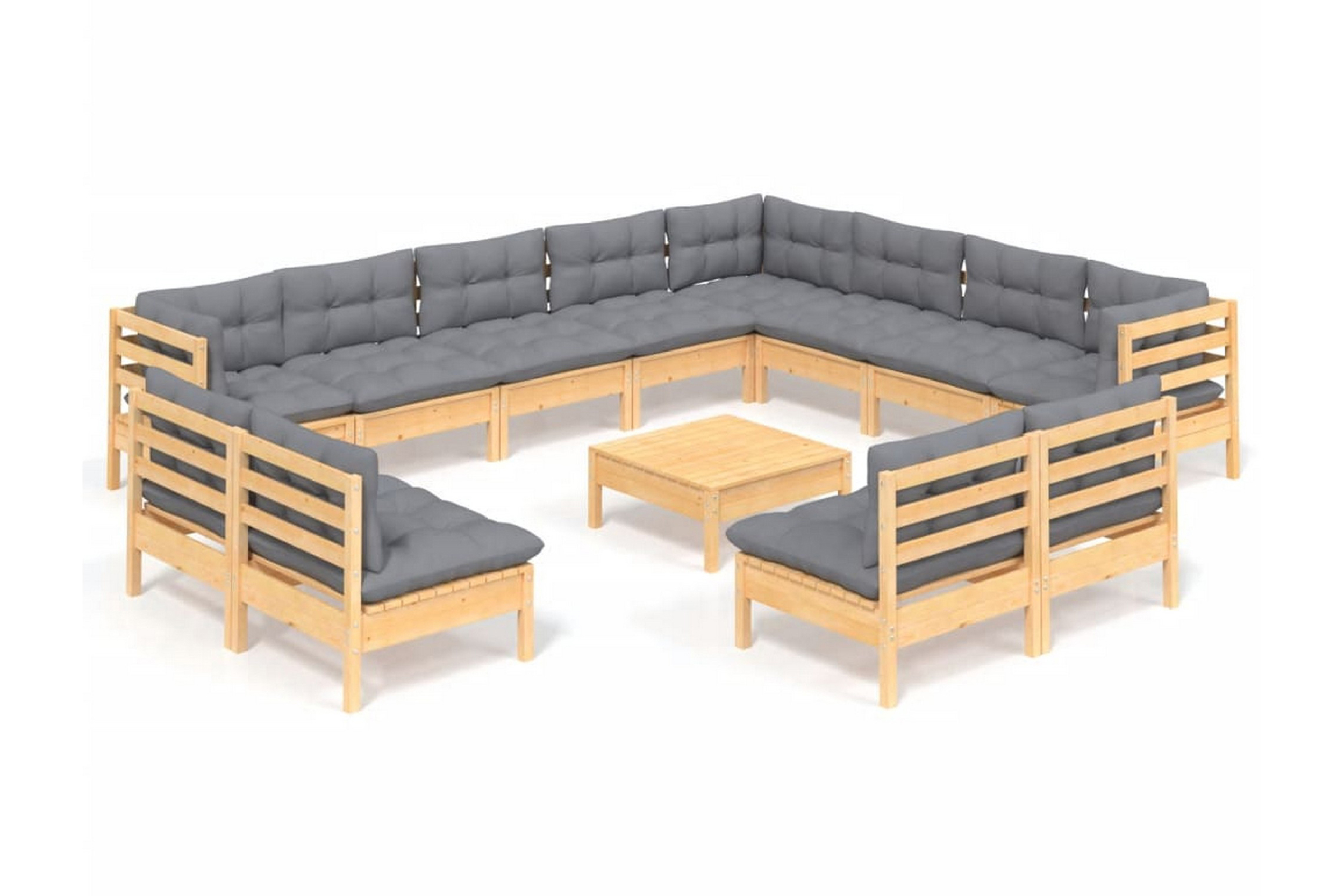 Loungegrupp Utomhus med dynor 13 delar grå furu - Utemöbler - Furniturebox