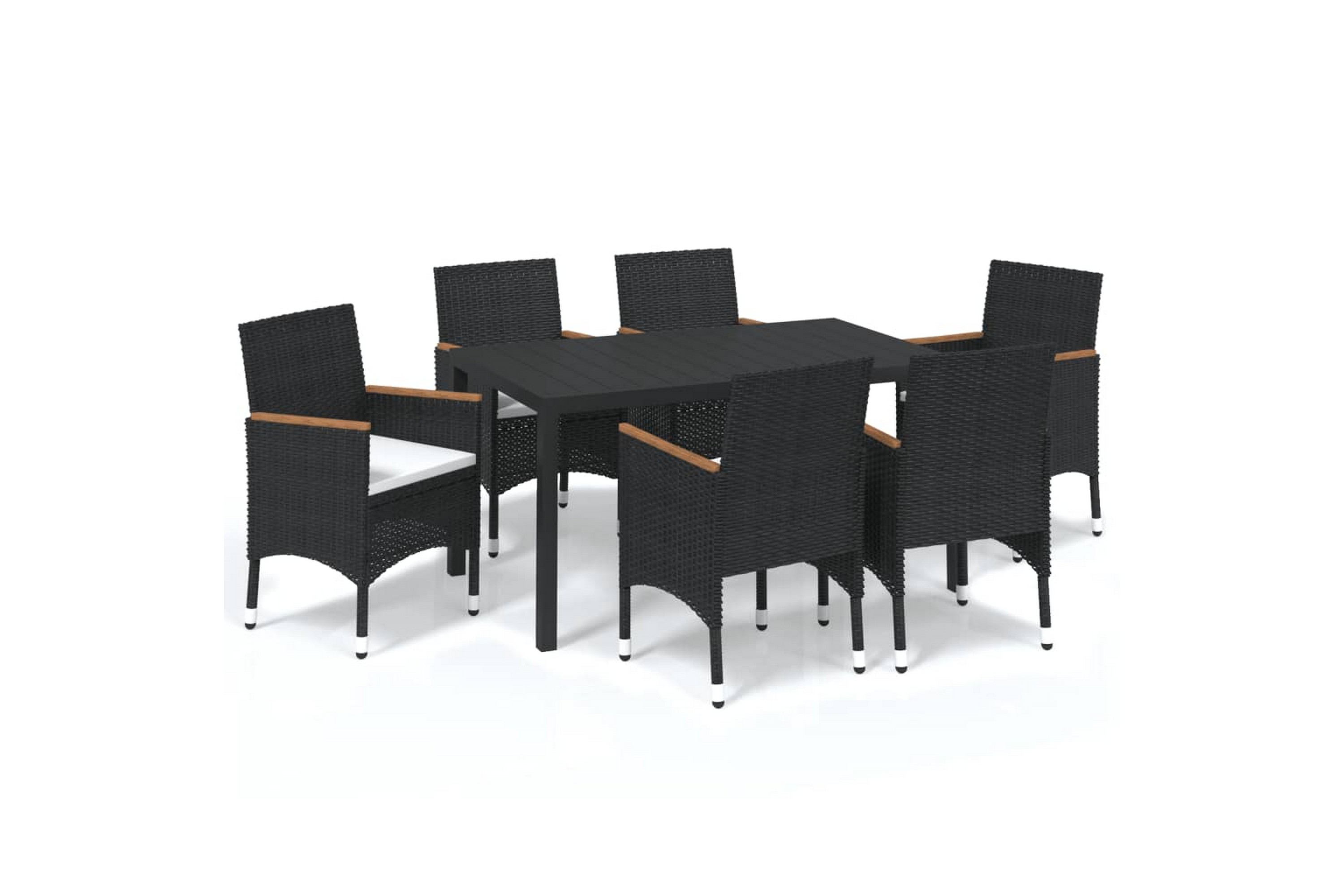 Matgrupp Utomhus för trädgården med dynor 7 delar konstrotting svart ...