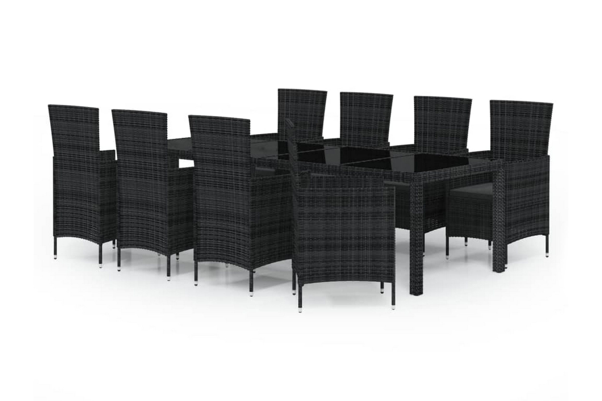 Matgrupp Utomhus för trädgården med dynor 9 delar konstrotting svart ...