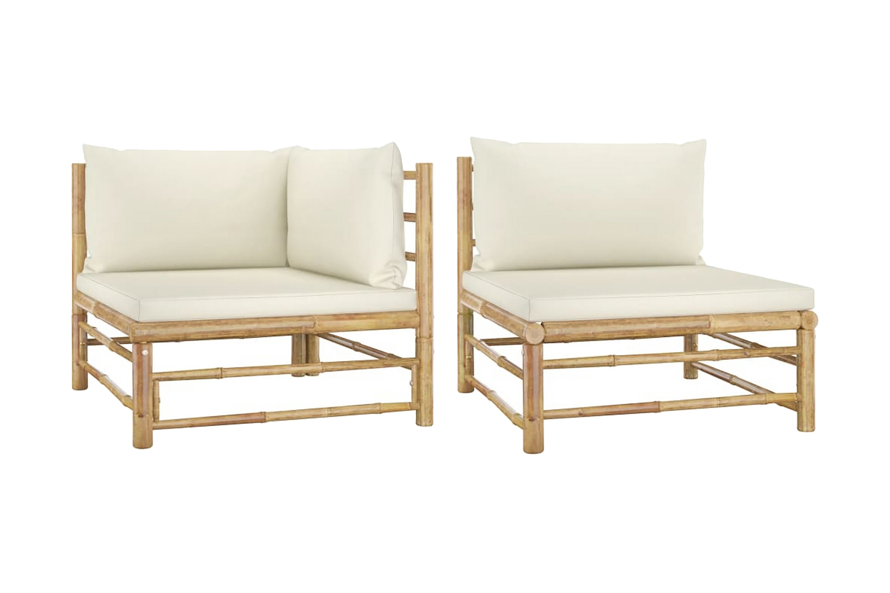 Loungegrupp Utomhus för trädgården med gräddvita dynor 2 delar bambu ...