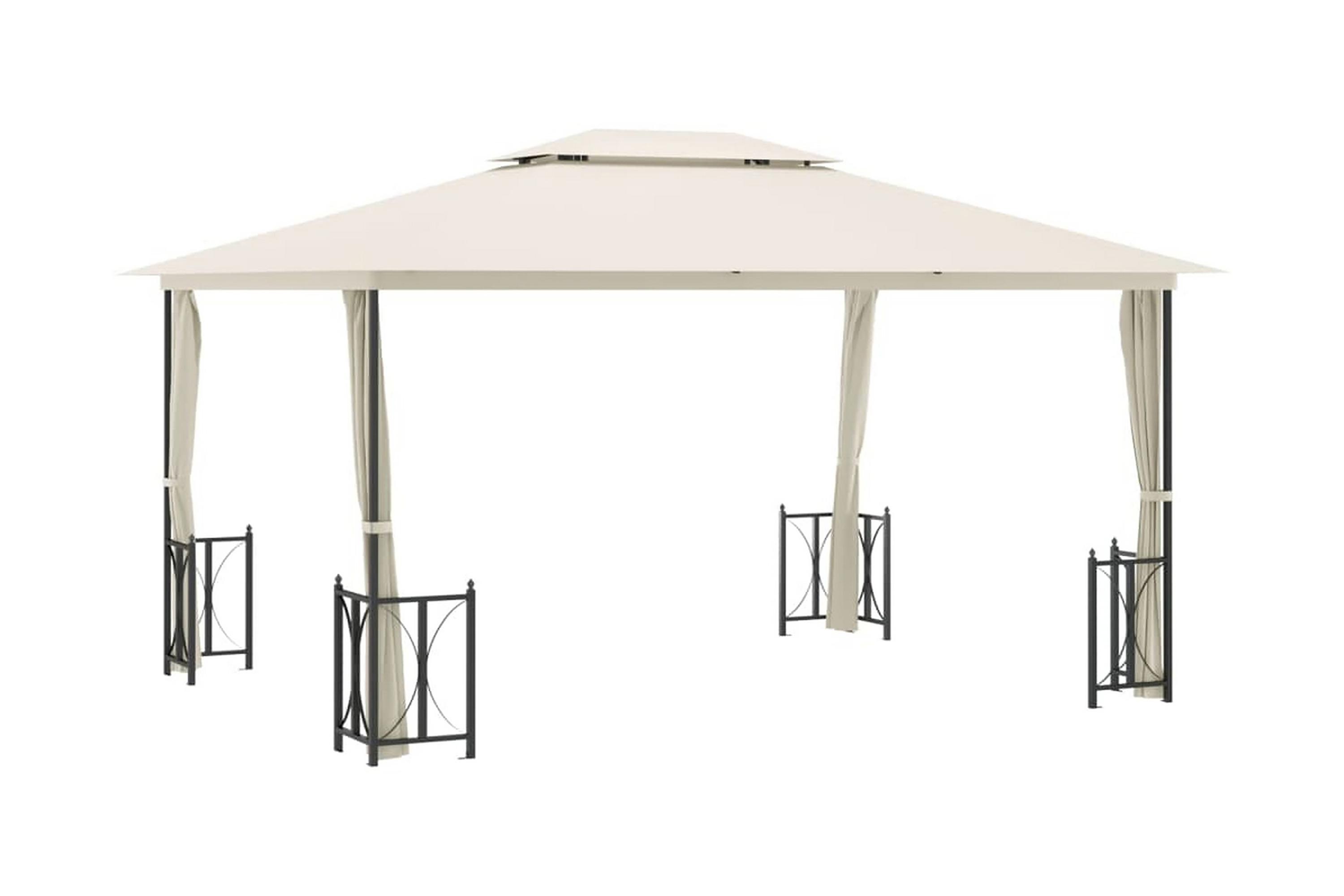Paviljong med draperier och dubbelt tak 3x4 m gräddvit - Utemöbler ...