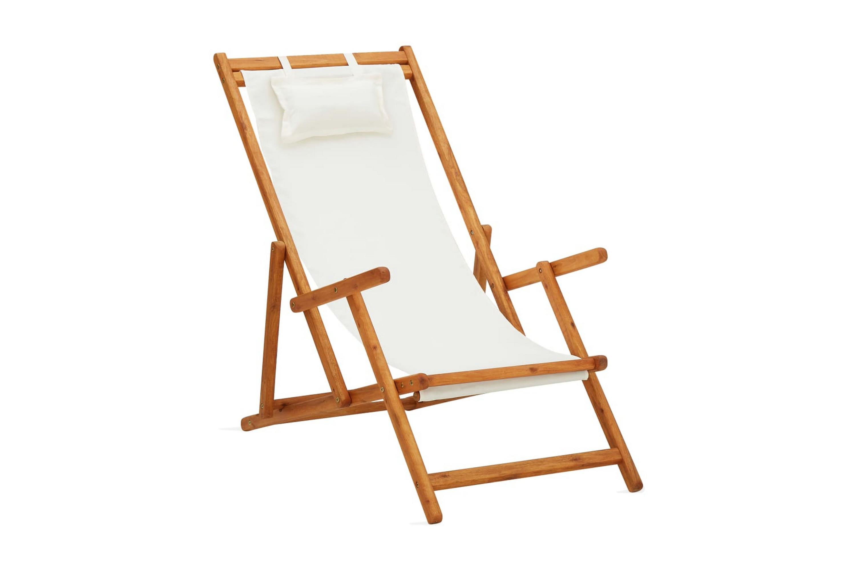 Hopfällbar strandstol massivt eukalyptusträ och tyg gräddvit ...